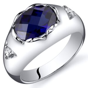 peora created blue sapphire ring for women in sterling silver, oval shape, 9x7mm, statement solitaire design, 2.50 carats total, comfort fit, size 8