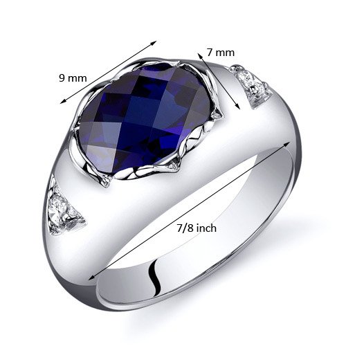 PEORA Created Blue Sapphire Ring for Women in Sterling Silver, Oval Shape, 9x7mm, Statement Solitaire Design, 2.50 Carats total, Comfort Fit, Size 8