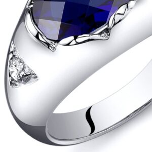 PEORA Created Blue Sapphire Ring for Women in Sterling Silver, Oval Shape, 9x7mm, Statement Solitaire Design, 2.50 Carats total, Comfort Fit, Size 8