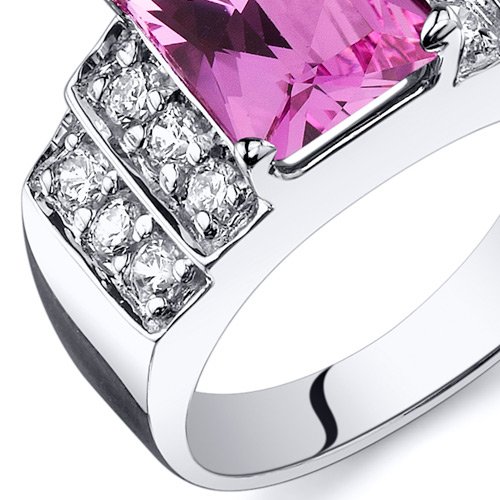 PEORA Created Pink Sapphire Step Ring Sterling Silver 3.00 Carats Size 8