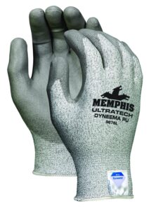 mcr safety 9676l ultratech dyneema 13-gauge pu coating washable gloves, salt and pepper, large, 1-pair