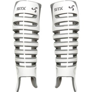 stx lacrosse goalie valor shin guards, l/xl, pair, white