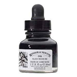 winsor & newton drawing ink, 30ml bottle, black dropper cap