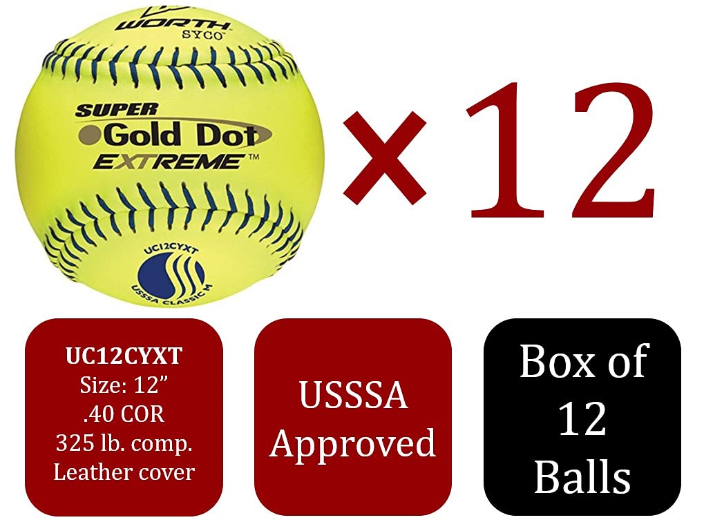 Worth 12" SYCO Gold Dot Extreme / Classic M USSSA Slowpitch Softball, Box of 12