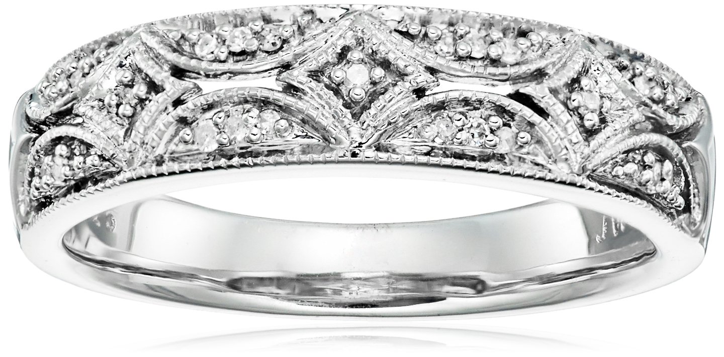 Amazon Essentials Sterling Silver Diamond Accent Band Ring, Size 7 (previously Amazon Collection)