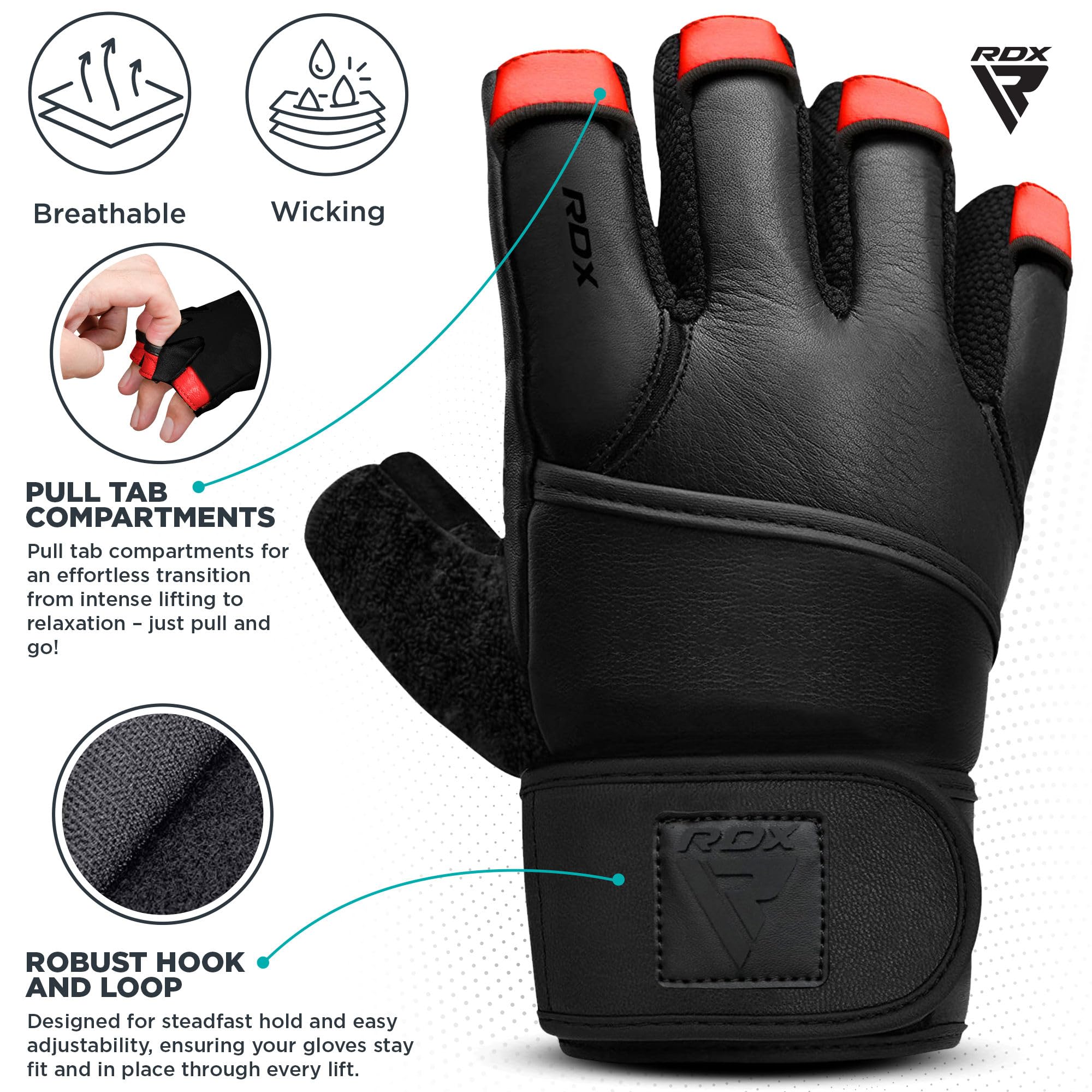 RDX Weight Lifting Gloves Gym Workout, Maya Hide Leather, 50CM Long Wrist Support, Full Palm Protection, Powerlifting Strength Training Deadlifting Bodybuilding Exercise, Ventilated Men Women Home Gym