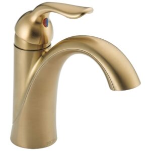 delta faucet lahara single hole bathroom faucet, gold bathroom faucet, single handle, diamond seal technology, metal drain assembly, champagne bronze 538-czmpu-dst