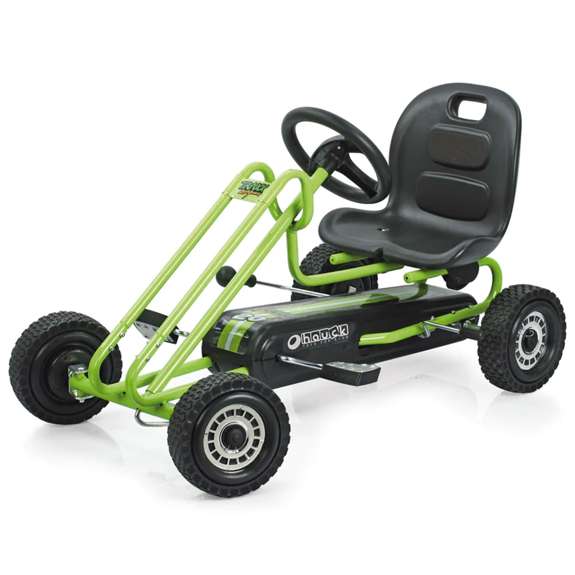 Hauck Lightning - Pedal Go Kart for Kids Ages 4-8, Adjustable Bucket Seat, Plastic Wheels with Rubber Profile, Handbrake for both rear wheels, Ride On Toy for Boys and Girls, Race Green