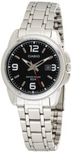 casio women's ltp1314d-1av silver stainless-steel quartz watch with black dial