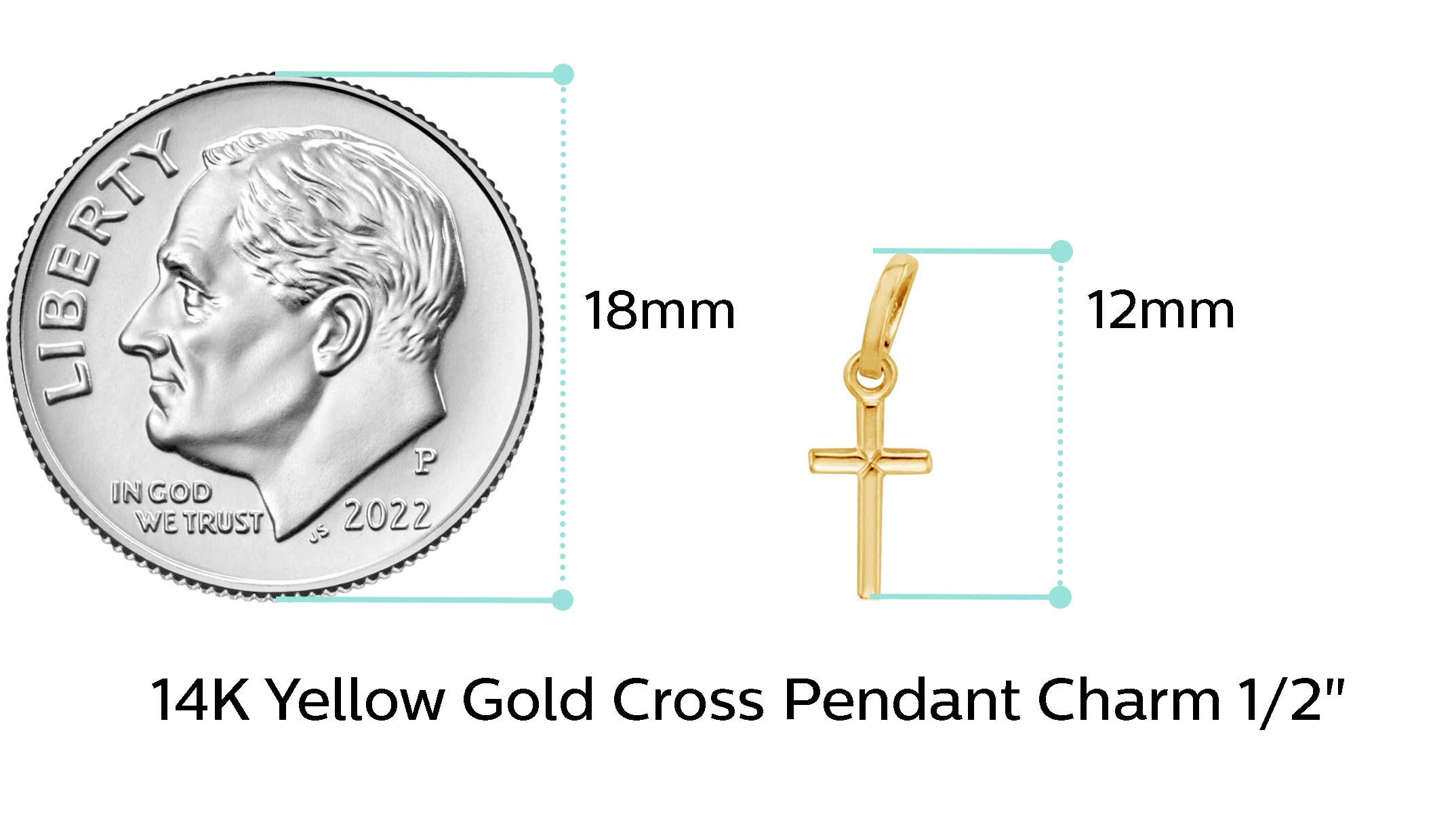 Solid 14K Yellow Gold Traditional Classic Small Tiny Cross Pendant Charm (Height = 1/2" , Width = 1/4") - Jewelry Gifts For Women Wife Mom Gifts For Men Husband Dad