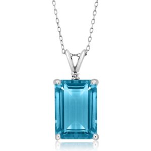 gem stone king 925 silver swiss blue topaz and white topaz pendant necklace for women (9.72 cttw, gemstone november birthstone, emerald cut 14x10mm, with 18 inch silver chain)