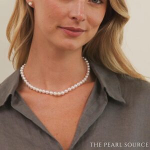 The Pearl Source 14K Gold 7-7.5mm AAA Quality Round White Akoya Cultured Pearl Necklace, Bracelet & Earrings Set in 18" Princess Length for Women