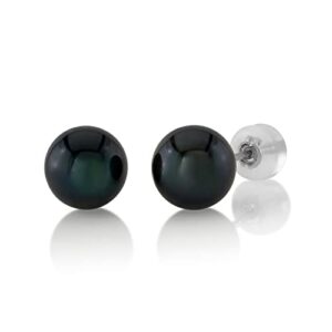 the pearl source 7.0-7.5mm black japanese akoya real pearl earrings for women - 14k gold stud earrings | hypoallergenic earrings with genuine cultured pearls