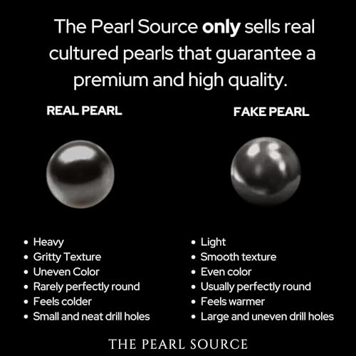 THE PEARL SOURCE 7.0-7.5mm Black Japanese Akoya Real Pearl Earrings for Women - 14k Gold Stud Earrings | Hypoallergenic Earrings with Genuine Cultured Pearls