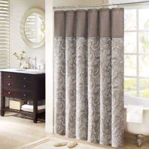 madison park aubrey design stripe top modern shower curtain, jacquard traditional shower curtains for bathroom, 72 x 72, blue