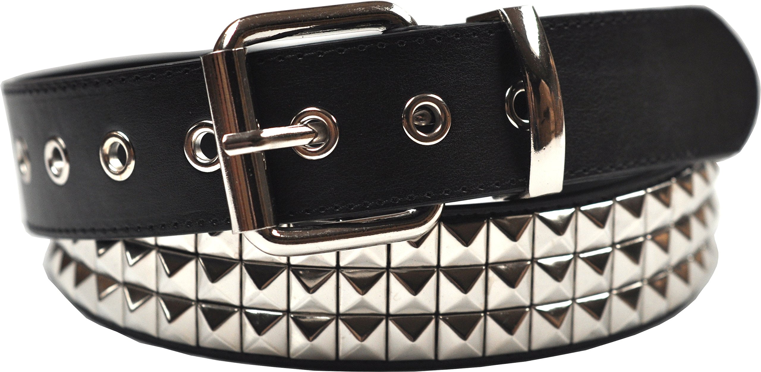 foolsGold 3 Row Pyramid Studded Stud Black Belt XL (40" - 44")