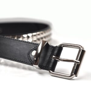 foolsGold 3 Row Pyramid Studded Stud Black Belt XL (40" - 44")