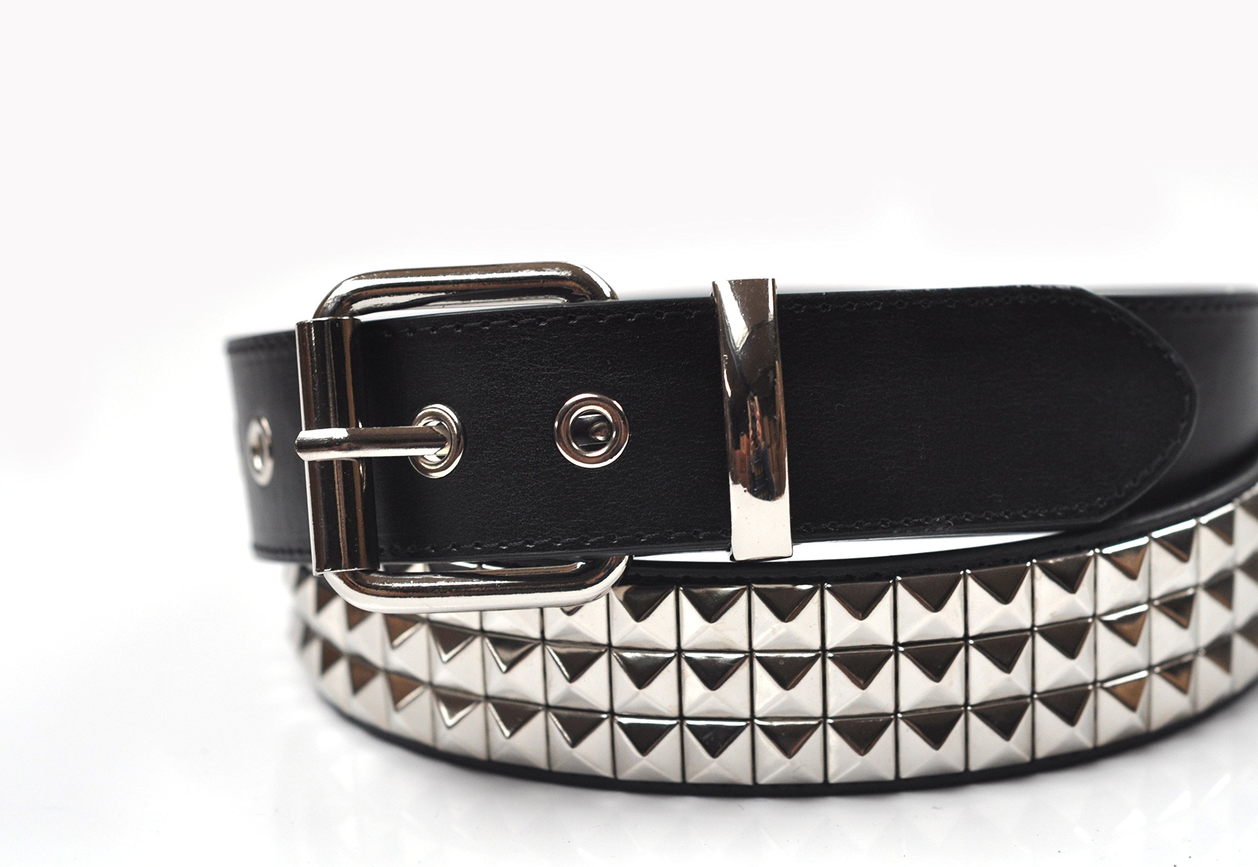 foolsGold 3 Row Pyramid Studded Stud Black Belt XL (40" - 44")