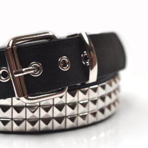 foolsGold 3 Row Pyramid Studded Stud Black Belt XL (40" - 44")