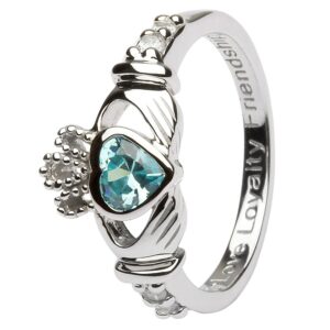 march birth month silver claddagh ring ls-sl90-3 - size: 5 made in ireland.