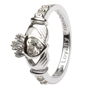 april birth month silver claddagh ring ls-sl90-4 - size: 4.5 made in ireland.