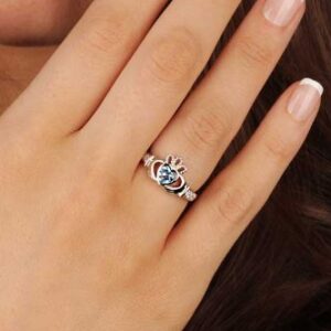 December Birth Month Silver Claddagh Ring LS-SL90-12 - Size: 5 Made in Ireland.