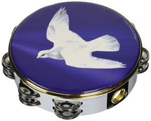 remo tambourine, 8" diameter, 8 pairs jingles x 2 rows, 'religious dove' graphic