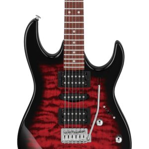 Ibanez 6 String Solid-Body Electric Guitar, Right, Transparent Red Burst (GRX70QATRB)