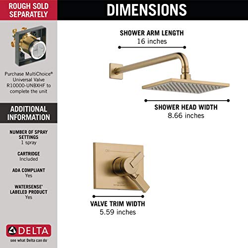 Delta Faucet Vero 17 Series Dual-Function Shower Faucet Set Gold, Single Spray Touch-Clean Shower Head, Delta Shower Trim Kit, Champagne Bronze T17253-CZ (Valve Not Included)