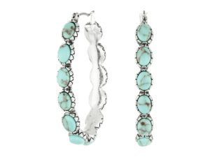 lucky brand silver-tone and faux turquoise hoop earrings