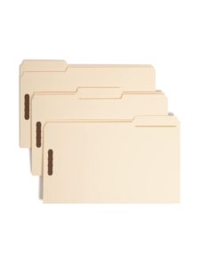 smead heavy-duty fastener file folder, 2 fasteners, 1/3-cut tab, legal size, manila, 50 per box (19600)