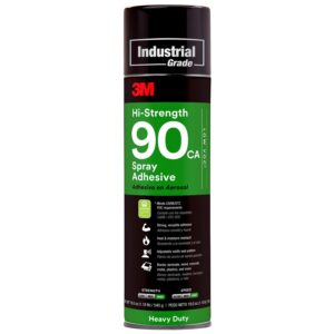 3m hi-strength 90 ca spray adhesive, low voc, permanent, bonds laminate, wood, concrete, metal, plastic, clear glue, net wt 19 oz