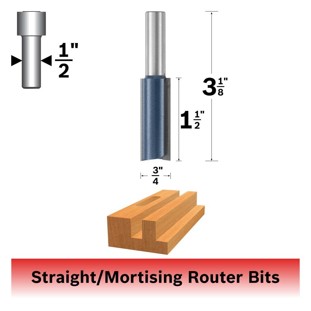 BOSCH 82086M 3/4 In. x 1-1/2 In. Carbide Tipped 2-Flute Straight Bit