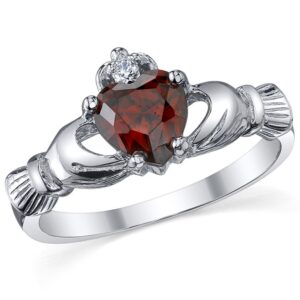 sterling silver 925 irish claddagh friendship & love simulated garnet red color heart cubic zirconia ring 6