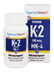 superior source vitamin k2 mk-4 (menaquinone-4), 500 mcg, quick dissolve microlingual tablets, 60 count, healthy bones and arteries, immune & cardiovascular support, assists protein synthesis, non-gmo