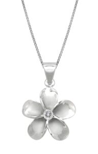 honolulu jewelry company sterling silver cz plumeria flower nature pendant necklace with 18" box chain