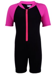 tuga girls shorty 1.5mm neoprene/spandex wetsuit (upf 50+), fuchsia, m (9/10 yrs)