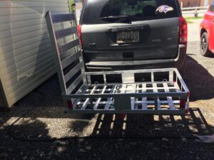 haul master 500 lb. capacity hitch mount aluminum mobility wheelchair & scooter carrier ramp