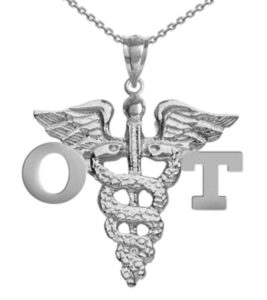 nursingpin - occupational therapist ot charm with necklace in silver - 18in