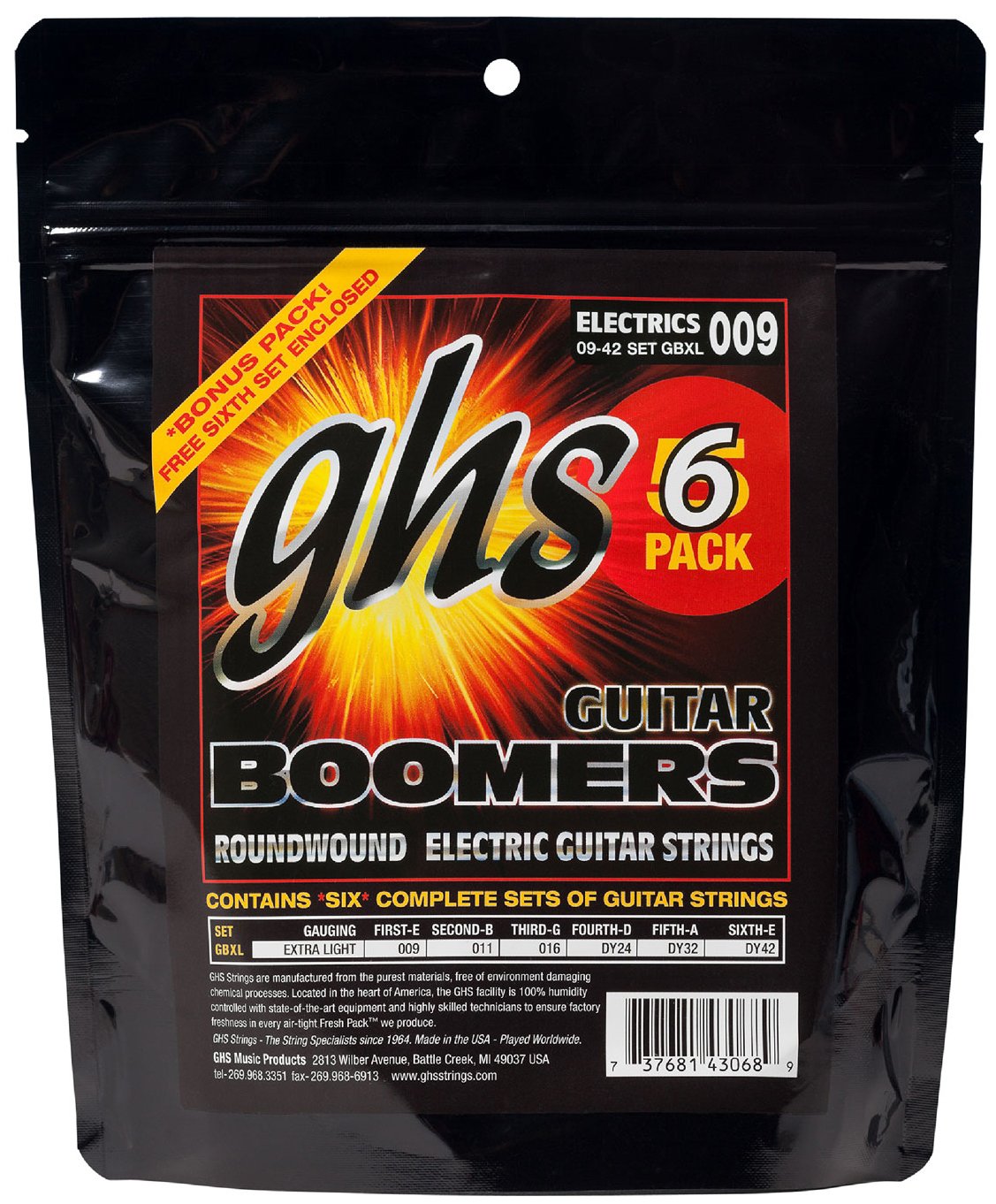 GHS Boomers GBXL Extra Light Electric Guitar Strings (9-42) 5-Pack (Standard)