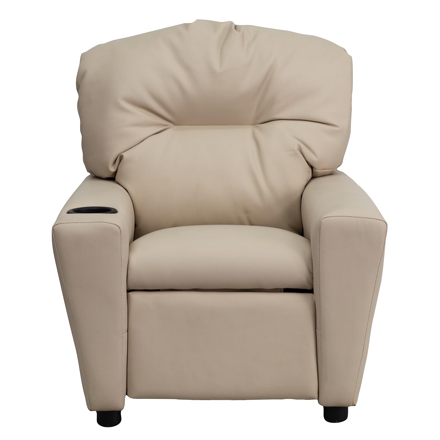 Flash Furniture Chandler Vinyl Kids Recliner with Cup Holder and Safety Recline, Contemporary Reclining Chair for Kids, Supports up to 90 lbs., Beige