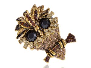 alilang antique gold tone topaz brown rhinestone wise owl bird stretch statement ring