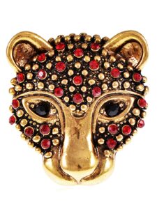 alilang antique golded tone ruby red crystal rhinestones cheetah feline stretch ring