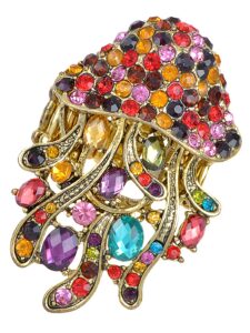 alilang rainbow colorful crystal rhinestone jellyfish poison tentacles bejeweled rings