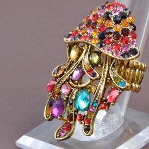 Alilang Rainbow Colorful Crystal Rhinestone Jellyfish Poison Tentacles Bejeweled Rings