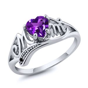 gem stone king 925 sterling silver 6mm heart shape gemstone birthstone mothers day mom ring for women | available in size 5, 6, 7, 8, 9