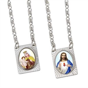 Scapulars Catholic I Sacred Heart of Jesus & Our Lady of Mount Carmel Medals I Stainless Steel Scapular Necklace for Women & Men - 14 Inch I Catholic Religious Necklace - Colored Icons