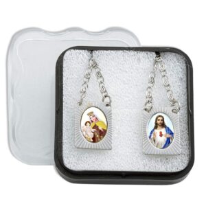 Scapulars Catholic I Sacred Heart of Jesus & Our Lady of Mount Carmel Medals I Stainless Steel Scapular Necklace for Women & Men - 14 Inch I Catholic Religious Necklace - Colored Icons