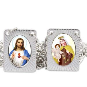 Scapulars Catholic I Sacred Heart of Jesus & Our Lady of Mount Carmel Medals I Stainless Steel Scapular Necklace for Women & Men - 14 Inch I Catholic Religious Necklace - Colored Icons