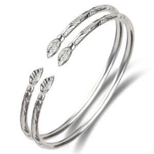 better jewelry leaf ends solid .925 sterling silver west indian bangles (pair) (made in usa)